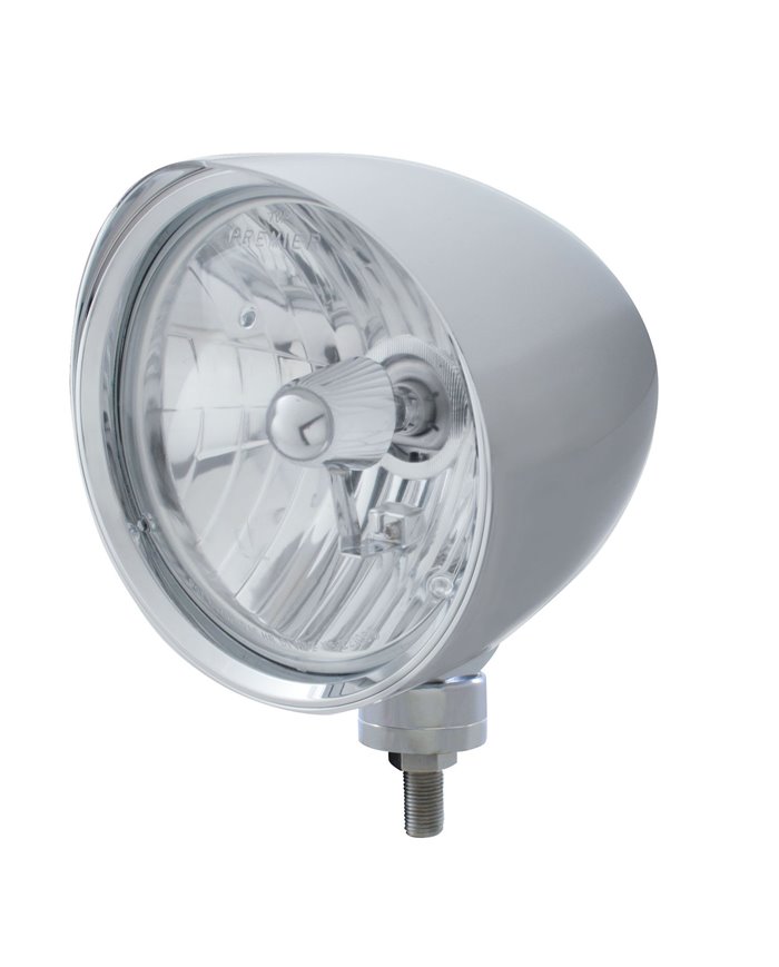 UP32510 - Chrome "Chopper" Headlight With Smooth Visor Crystal H4 Bulb