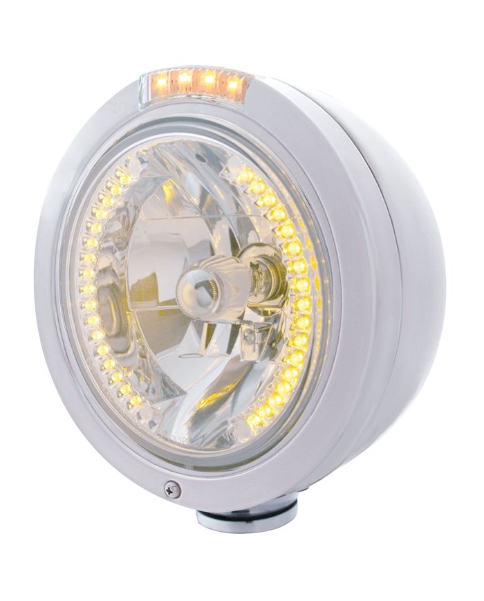 UP32465 - Stainless Steel Bullet Classic Headlight H4 With Amber LED ...