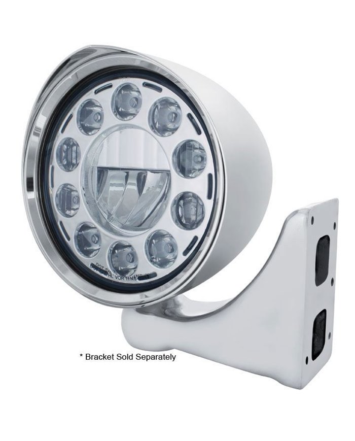 UP31582-Chrome "Chopper" Headlight w/ Razor Visor 11 LED Bulb