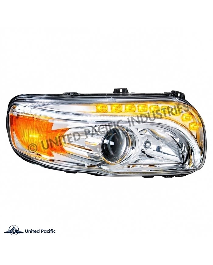 UP35803 - Chrome Projection Headlight With LED Turn & DRL For Peterbilt ...
